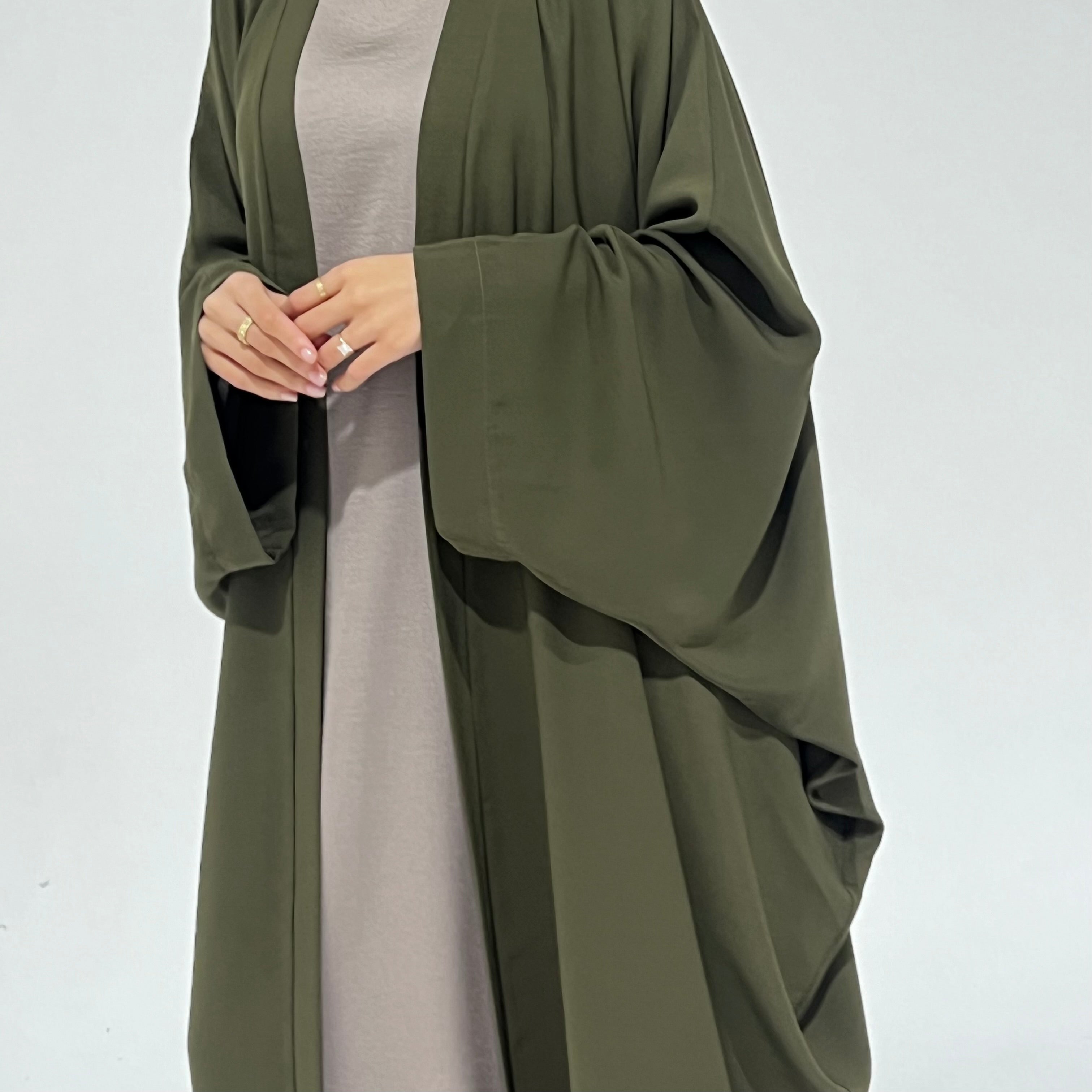 Nahla’s Open Cloak Abaya Olive Green – The Abaya Company London